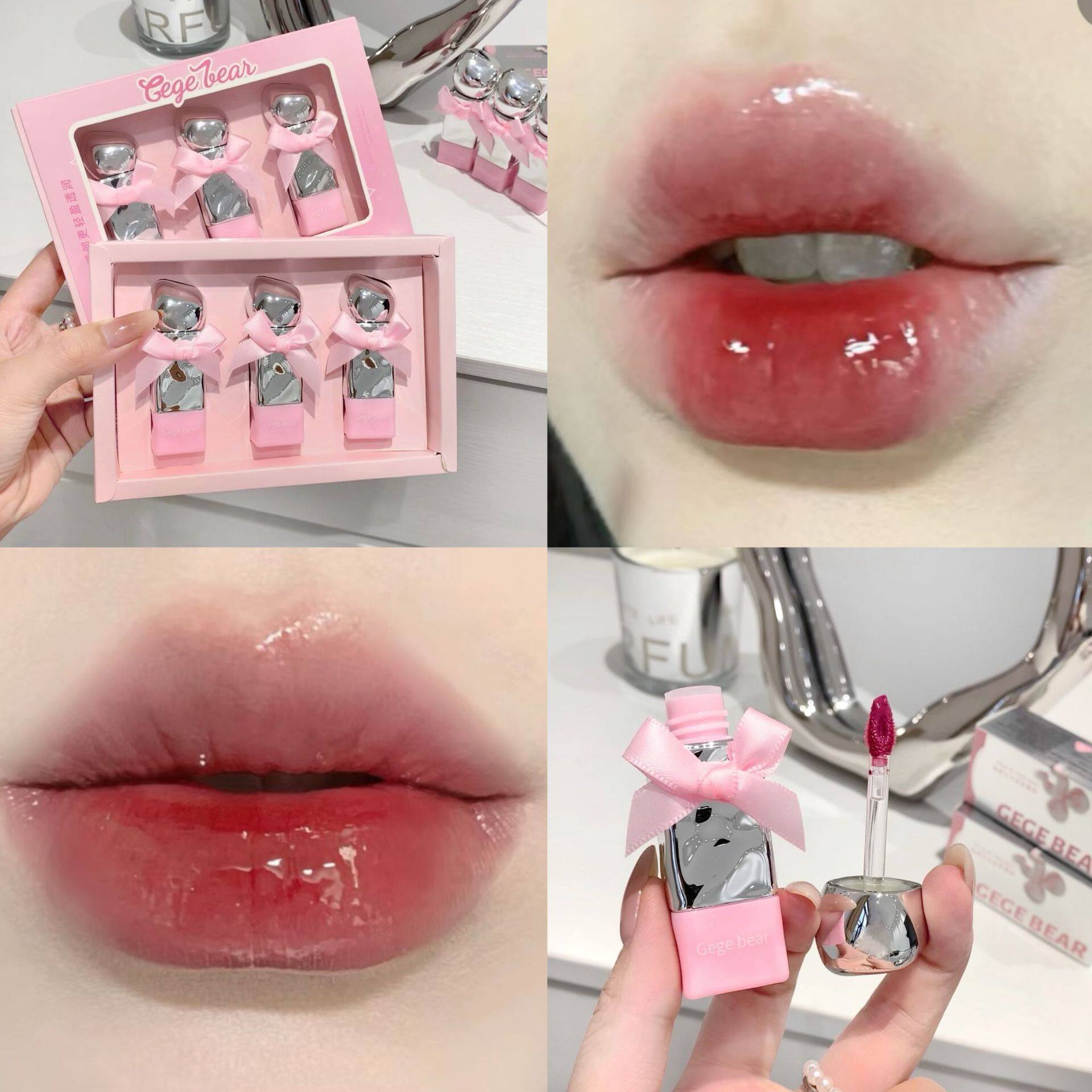 Gegebear リップグロス｜高保湿・ぷるぷる唇・艶やか仕上げ・可愛いパッケージデザイン・おしゃれリボン付き・持ち運び便利・長時間キープ ...